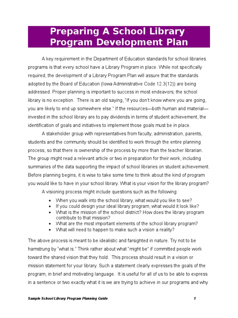 Preparing School Lib Plan | PDF | School Library | Librarian