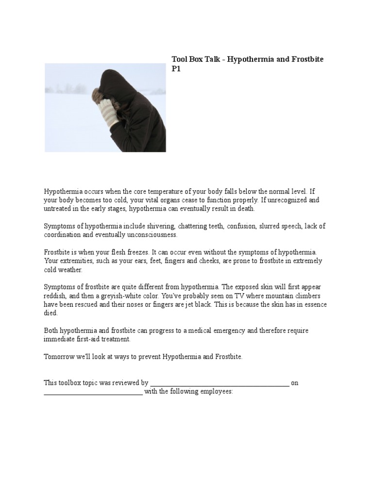 Hypothermia & Frostbite Safety Tips | PDF