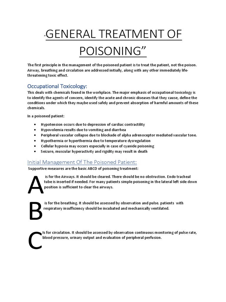 General Treatment of Poisoning | PDF | Medicine | Clinical Medicine