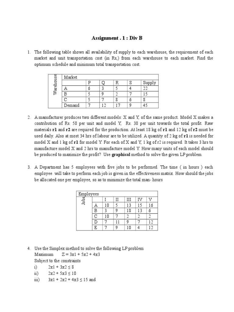Operations Research Assignment | PDF | Mathematical And Quantitative ...