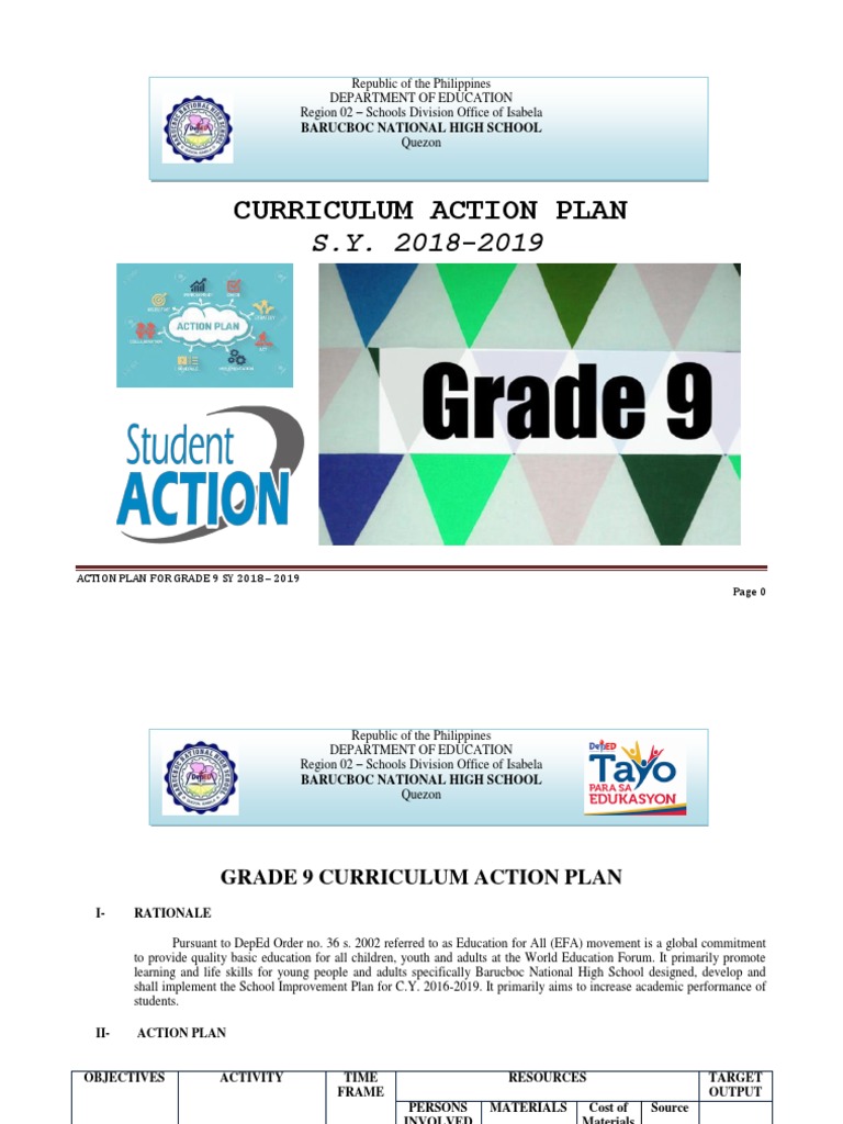 SAMPLE ACTION PLAN IN Grade 9 | PDF | Curriculum | Teaching