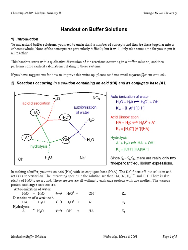 Handout On Buffer Solutions: 1) Introduction | PDF | Buffer Solution | Acid