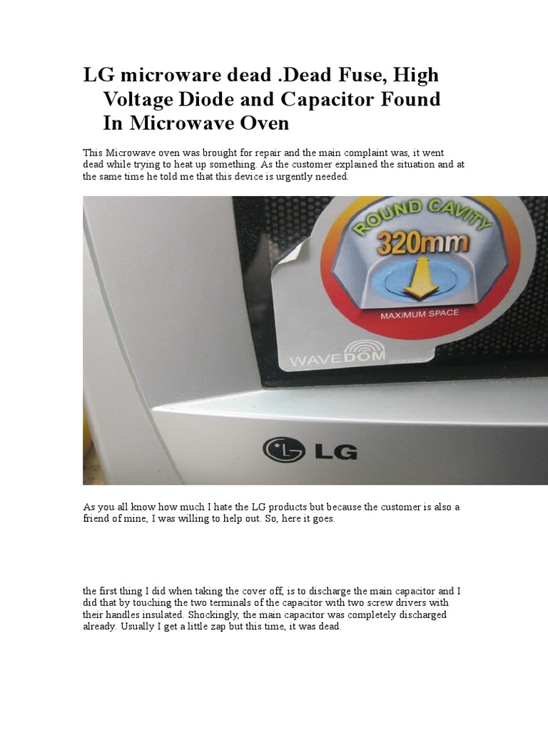 Dead LG Microwave Oven Repaired by Replacing Faulty Fuse, Bleeder Diode ...
