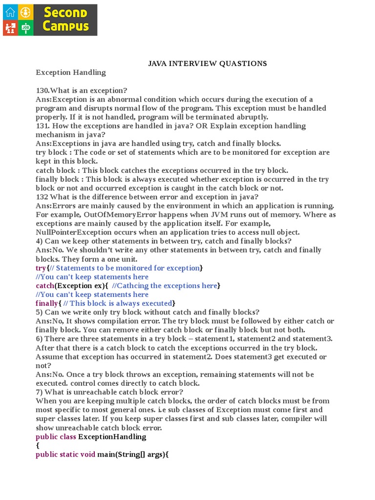 Exception Handling (Q&A) | PDF | Java Virtual Machine | Java ...