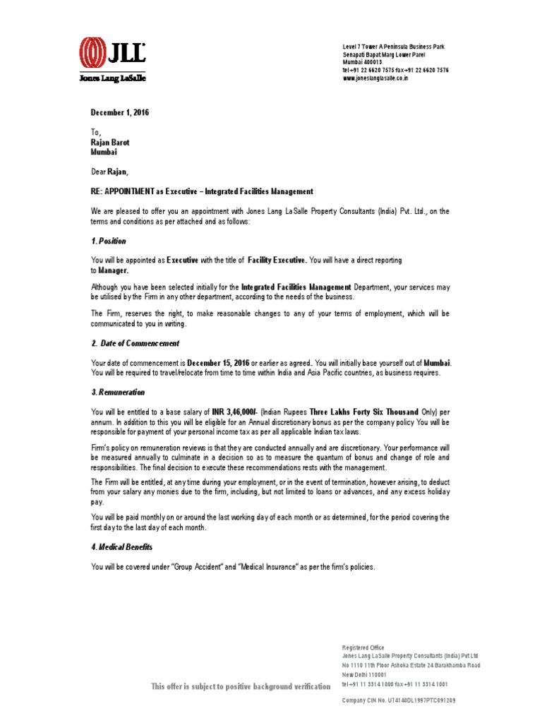 Rajan Barot Mumbai Offer Letter | PDF | Sexual Harassment | Employment