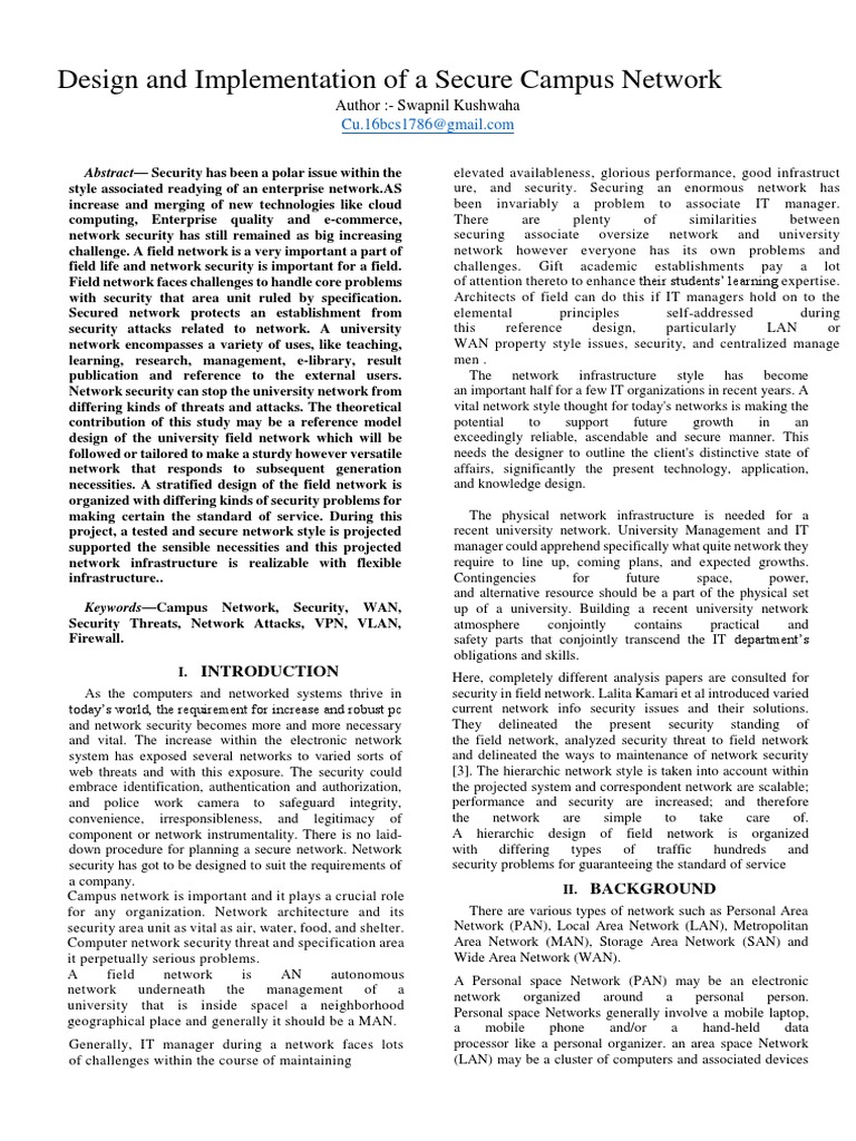 Design and Implementation of A Secure Campus Network: Author:-Swapnil Kushwaha | PDF | Virtual ...
