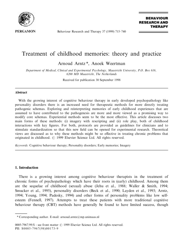 Arntz 1999 Childhood Imagery Rescripting Paper PDF | PDF | Cognitive ...