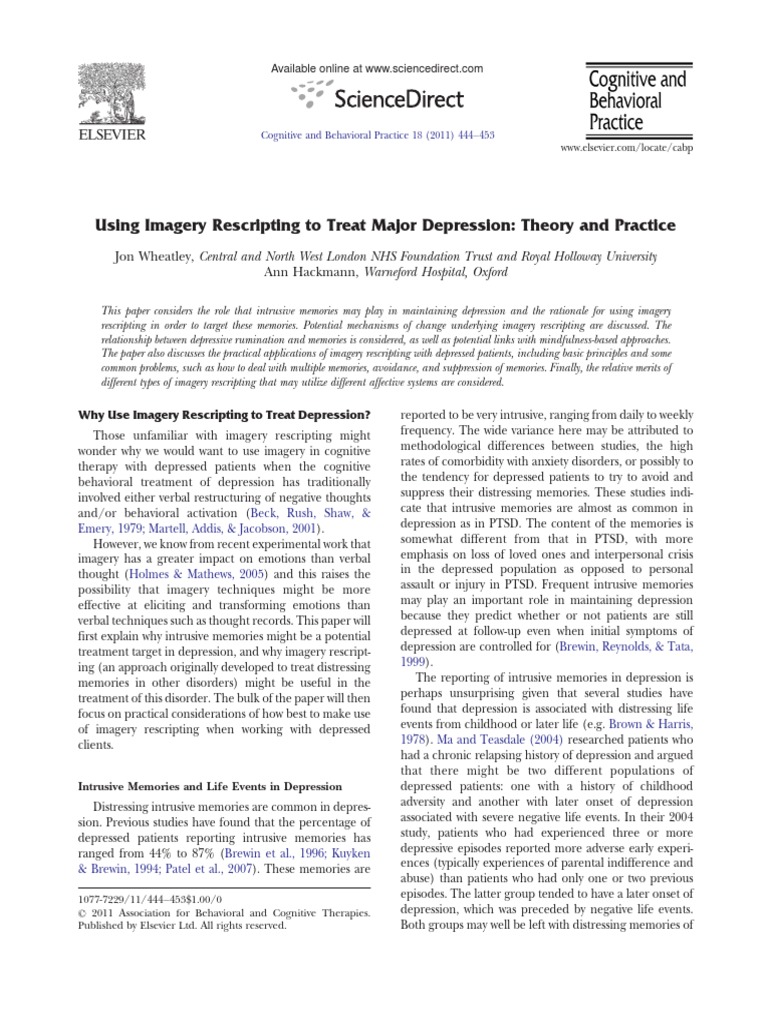 Using Imagery Rescripting To Treat Major Depression, Wheatley and ...