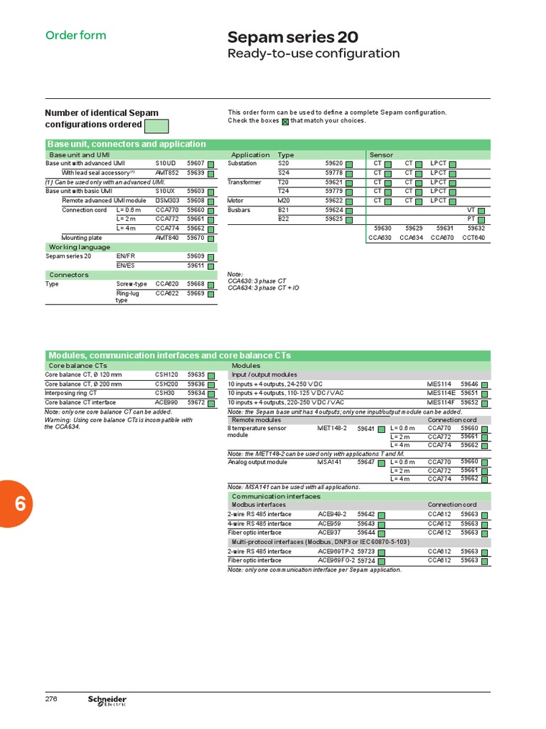Order Form - Sepam Series 20 | PDF