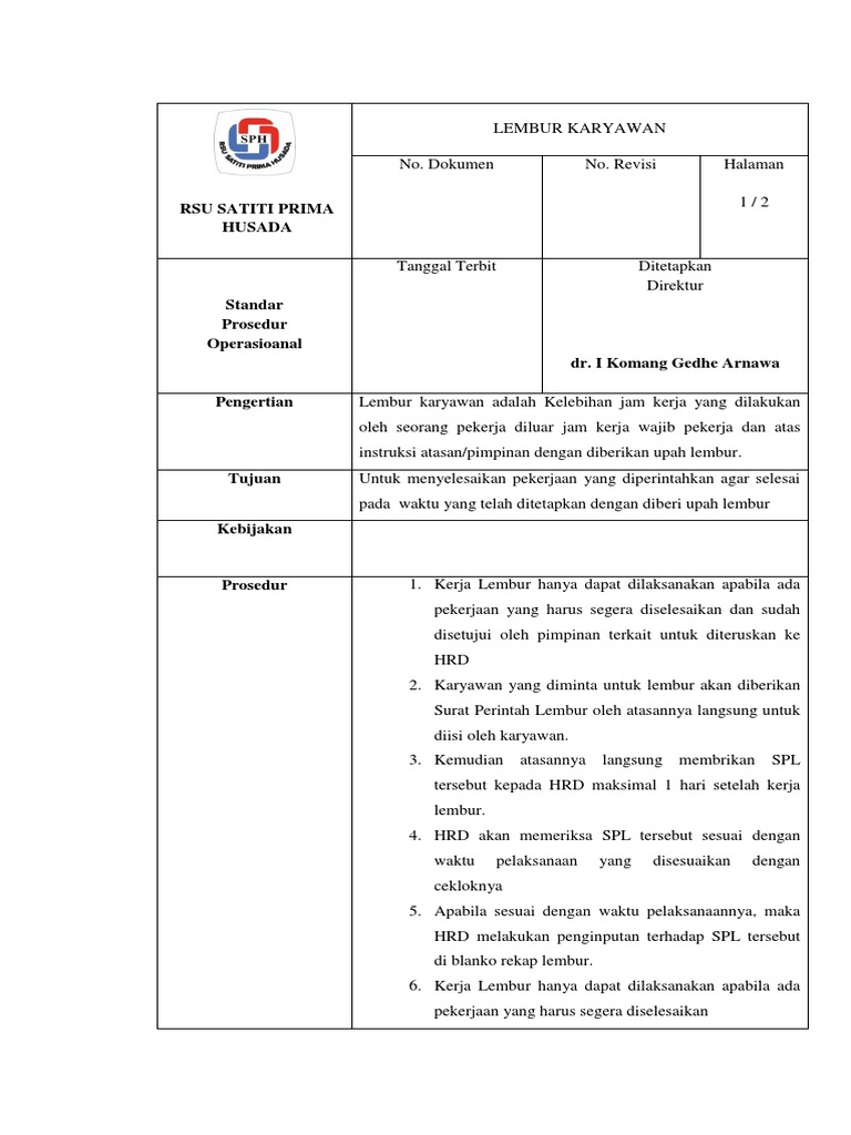 Sop Lembur Karyawan | PDF