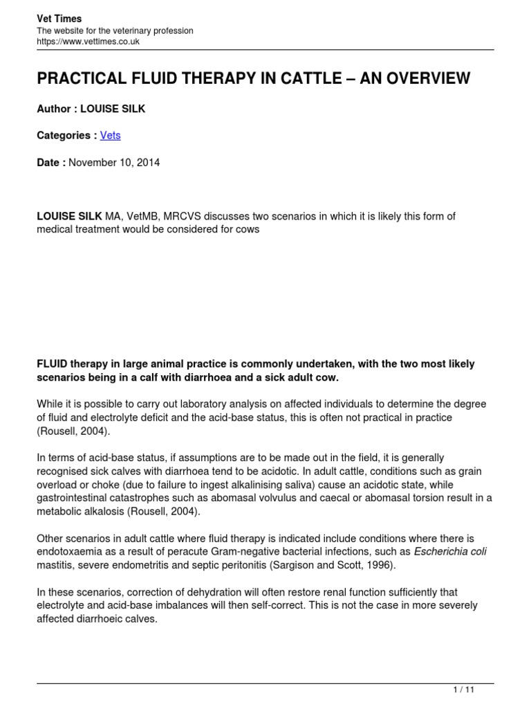 Practical Fluid Therapy in Cattle An Overview | PDF | Saline (Medicine ...