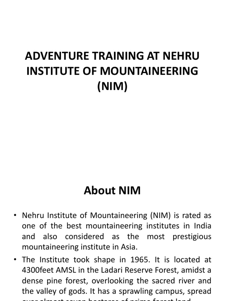Adventure Training at Nehru Institute of Mountaineering (NIM) | PDF ...