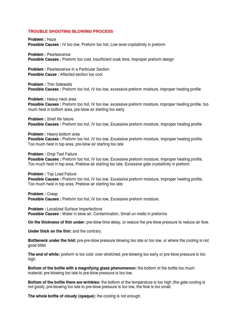 Trouble Shooting Blowing Process | PDF | Industrial Processes ...