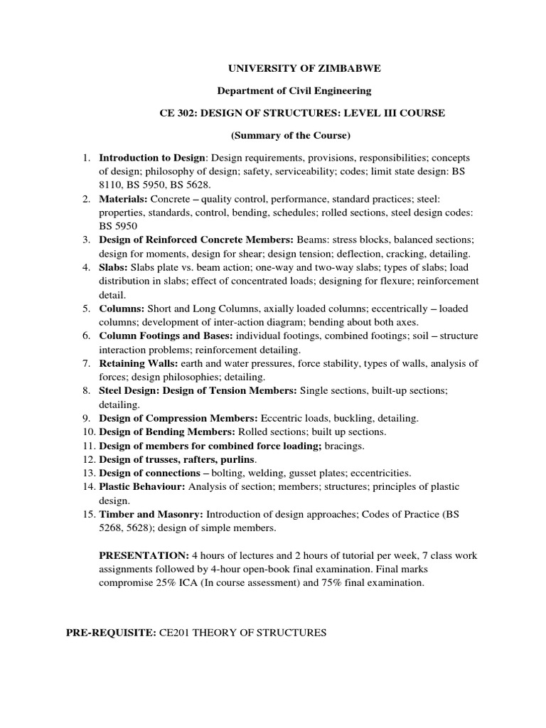 Department of Civil Engineering Ce 302: Design of Structures: Level Iii ...