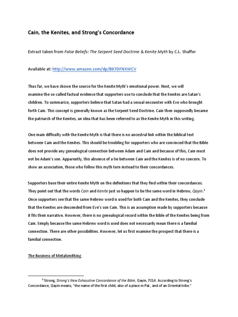 Cain, The Kenites, and Strong Concordance | PDF | Cain And Abel ...