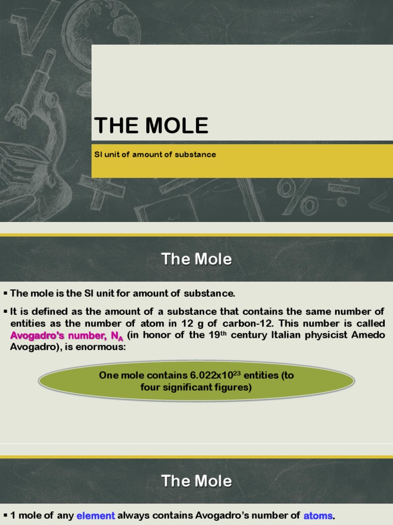 The Mole: SI Unit of Amount of Substance | PDF | Mole (Unit) | Chemical ...