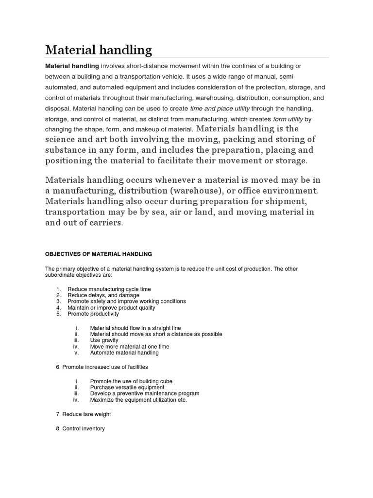 Material Handling: Material Handling Involves Short-Distance Movement ...