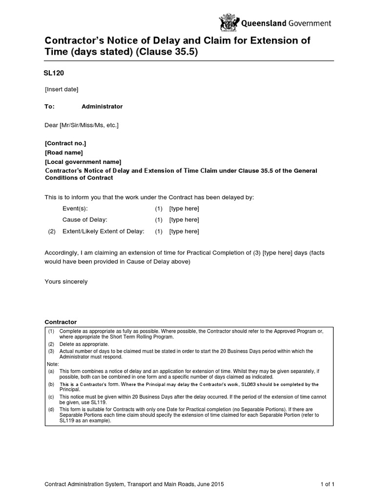 Contractor's Notice of Delay and Claim For Extension of Time (Days ...