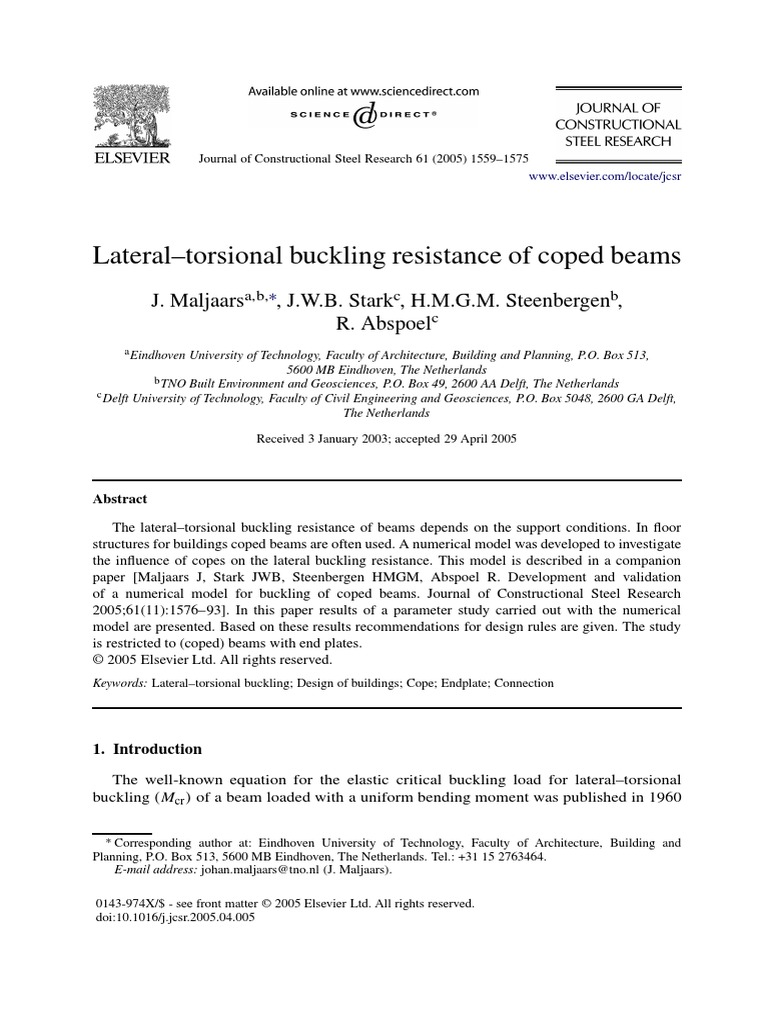 JCSR 2364 - Lateral-Torsional Buckling of Coped Beams PDF | PDF ... JCSR 2364 - Lateral-Torsional Buckling of Coped Beams PDF | PDF ...