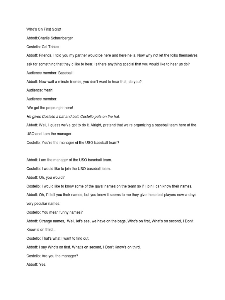 Who's On First Script | PDF | Positions (Team Sports) | Baseball Positions