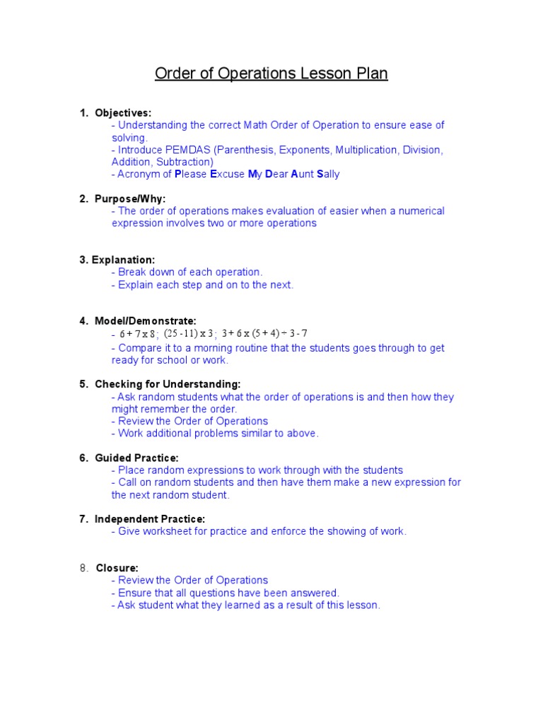 Grade 6 Order of Operations Lesson Plan | PDF | Career & Growth