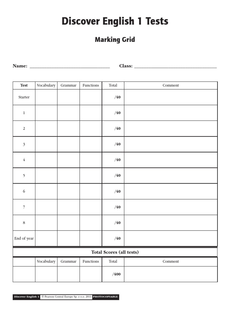 Discover English 1 Tests: Marking Grid | PDF