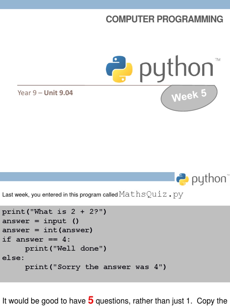 9.05 Python Scheme of Work | PDF | Integer (Computer Science ...