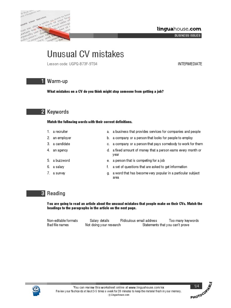 Unusual Mistakes in CV | PDF | Employment | Cognition