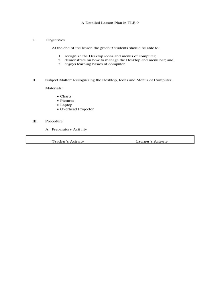 A Detailed Lesson Plan in TLE 9 Finals | PDF | Icon (Computing) | Lesson Plan