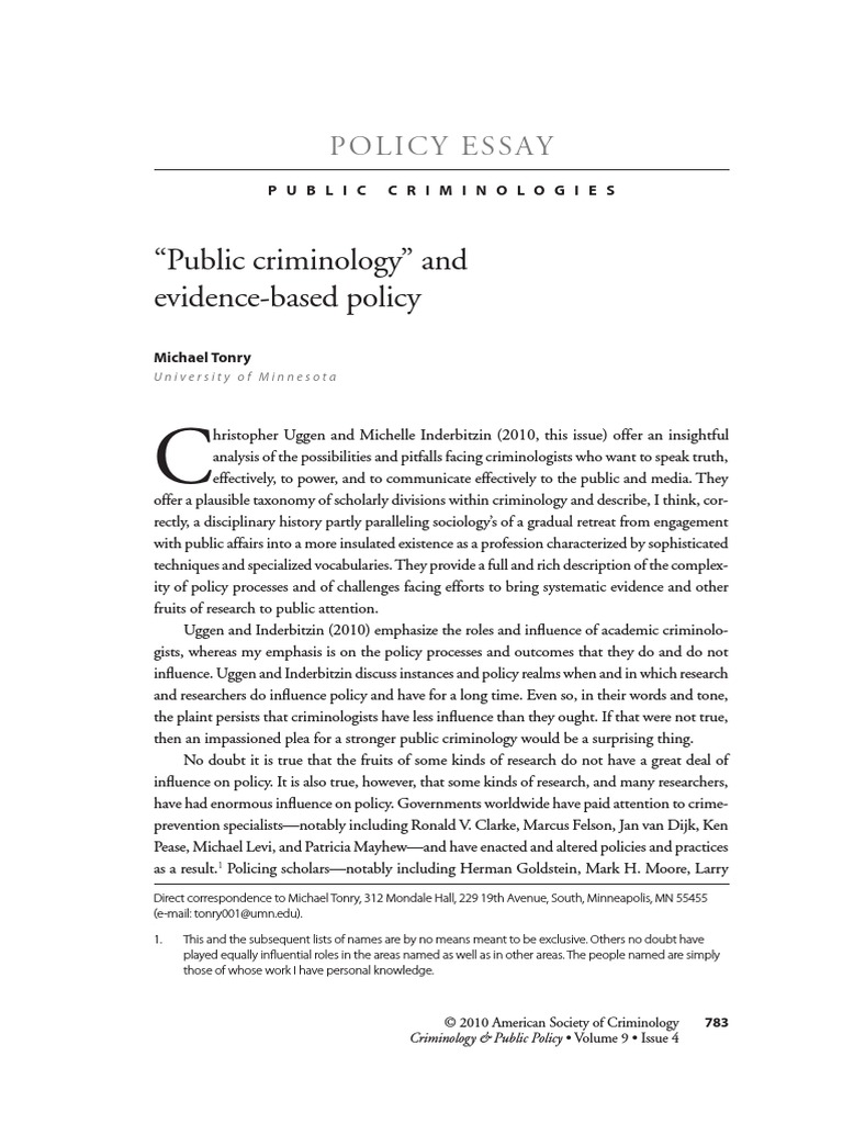 Michael Tonry - "Public Criminology" and Evidence-Based Policy PDF | PDF | Evidence Based ...