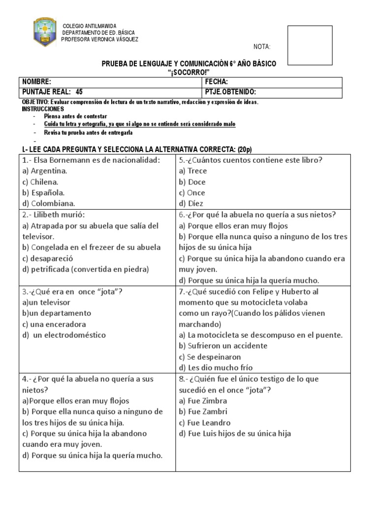 Prueba 6 Lectura Socorro Pdf