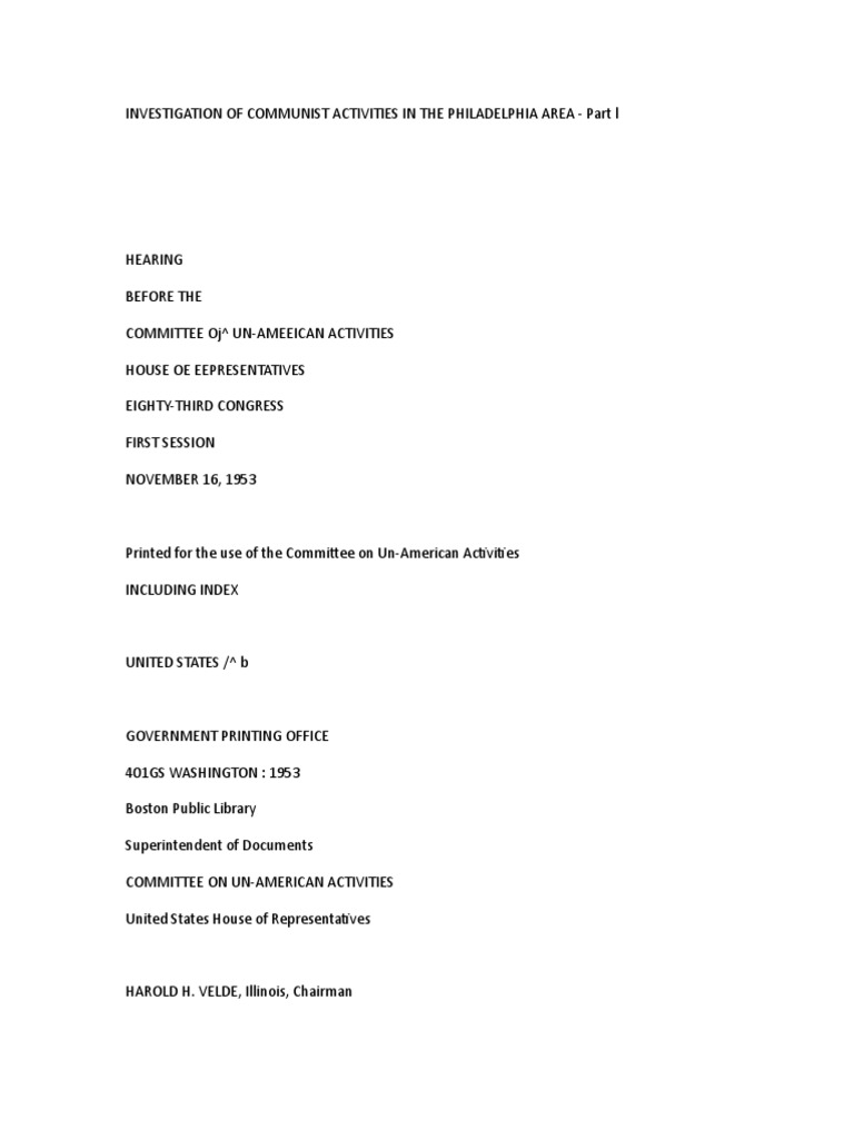 Bella Dodd HUAC Philadelphia Investigation | PDF | House Un American ...