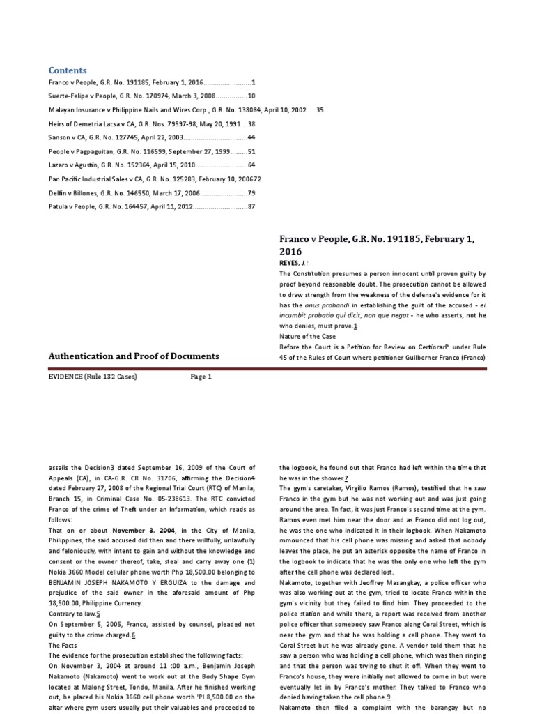 Rule 132 Authentication and Proof of Docments Cases | PDF ...