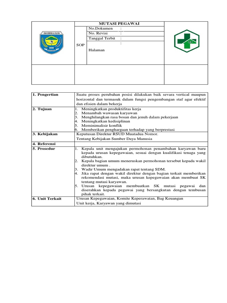 Sop Mutasi Pegawai 2 | PDF