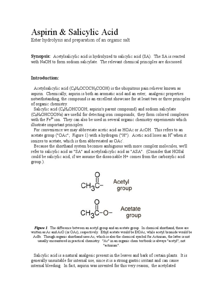 Aspirin & Salicylic Acid: Ester Hydrolysis and Preparation of An ...