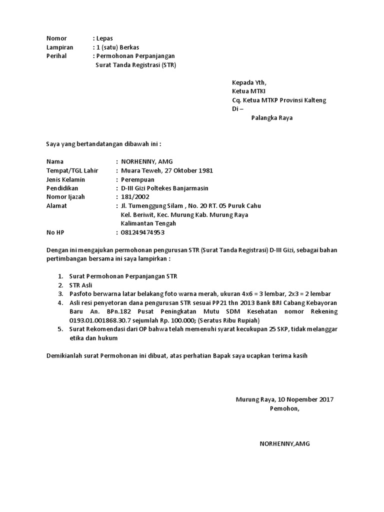 Contoh Permohonan STR | PDF | Hukum