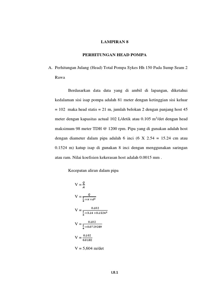 Perhitungan Head Total Pompa Sykes | PDF