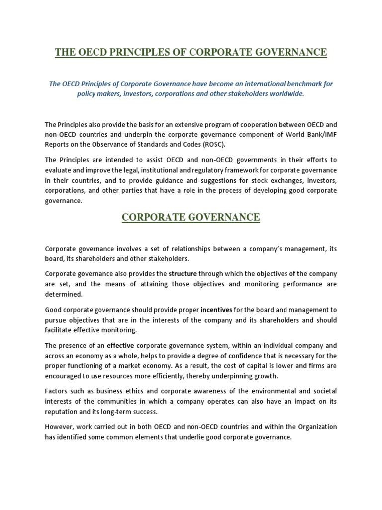 The Oecd Principles of Corporate Governance | PDF | Corporate ...