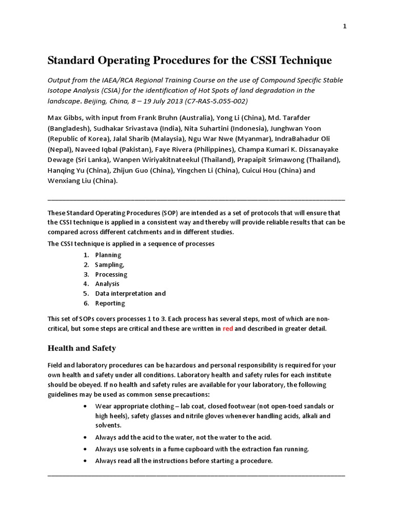 Standard Operating Procedures For CSSI | PDF | Total Organic Carbon | Soil