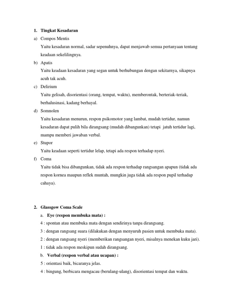 Tingkat Kesadaran, GCS, Reflek Pupil, Bunyi Nafas Tambahan | PDF ...