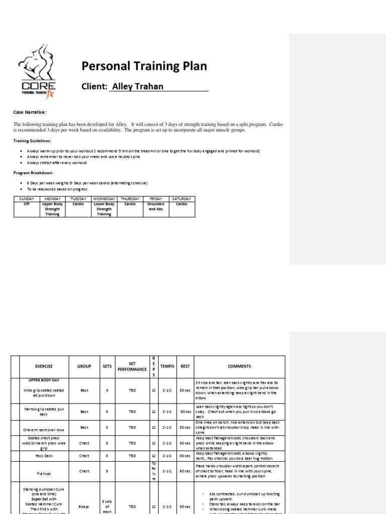 Personal Training Plan: Client: Alley Trahan | PDF | Human Anatomy ...
