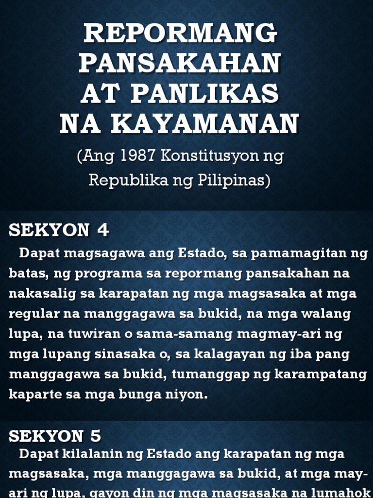 Repormang Pansakahan at Panlikas Na Kayamanan | PDF