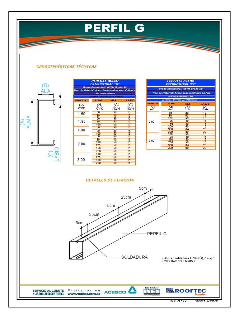 Detalles del Perfil G Estructural | PDF | Rieles | Materiales de ...