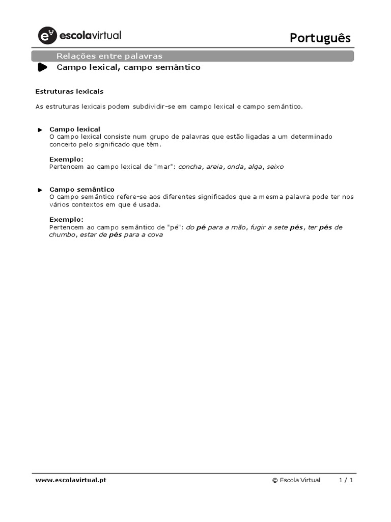 Campo Lexical e Campo Semântico | PDF