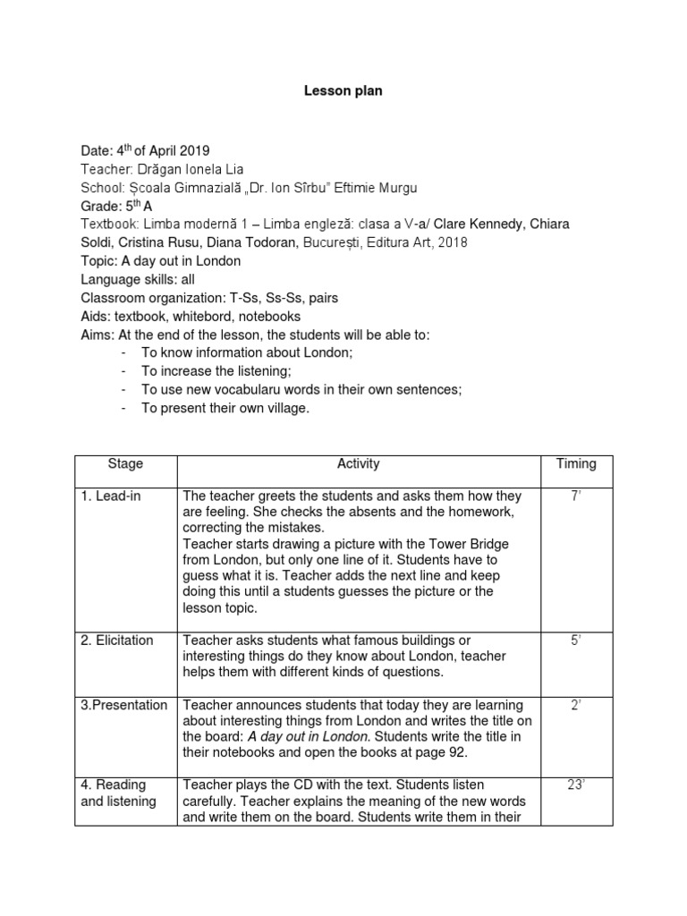 A Day Out in London Lesson Plan | PDF | Pedagogy | Learning