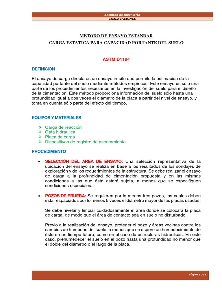 Ensayo Estandar Carga Estatica Astm D1194 | PDF | Fundación (Ingeniería ...