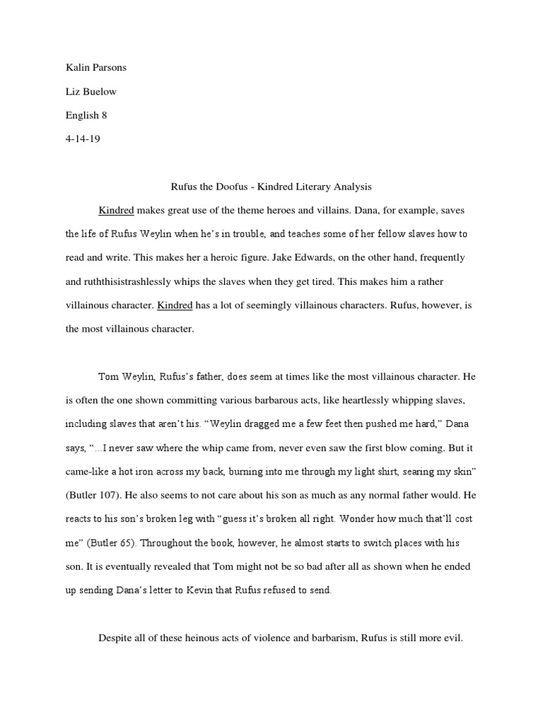 Rufus Weylin: The True Villain in Kindred | PDF | Mystery, Thriller ...