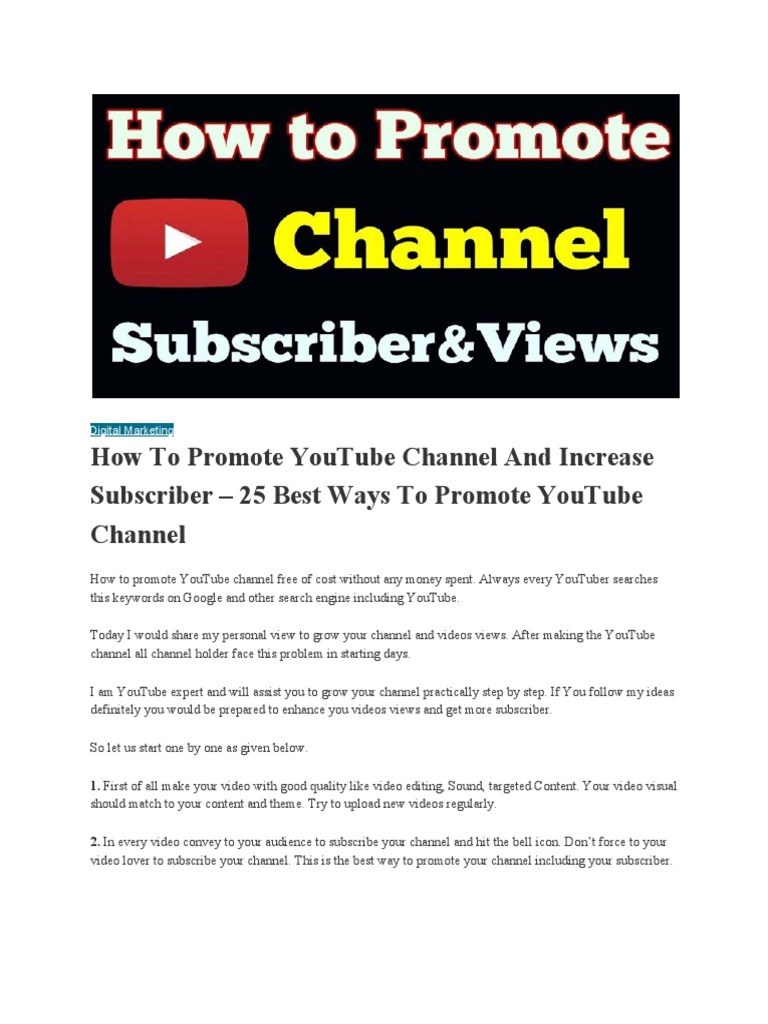 How To Promote Youtube Channel | PDF | You Tube | Search Engine ...