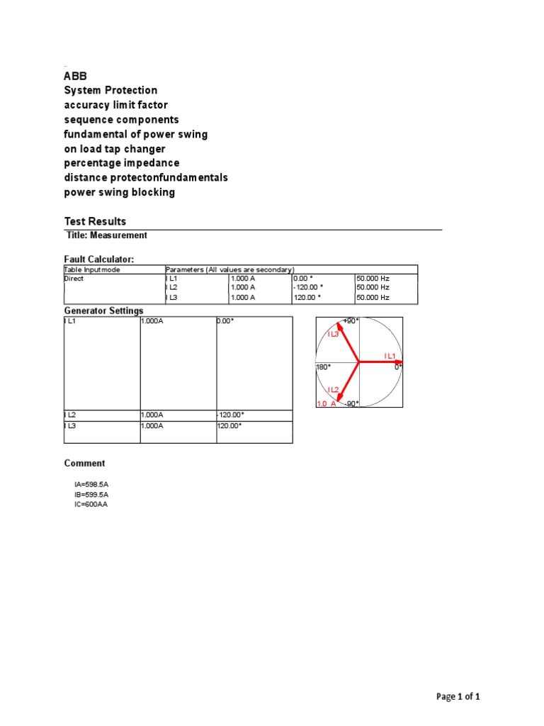 ABB System Protection Accuracy Limit Factor Sequence Components ...