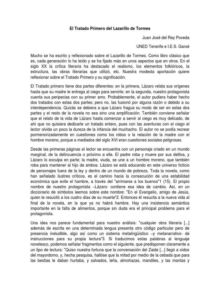 El Tratado Primero Del Lazarillo de Tormes-Del Rey Poveda | PDF ...